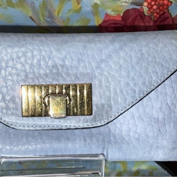Chloe | Bags | Chloe Wallet Slate Blue Grey Pebbled Leather Chloe Long ...
